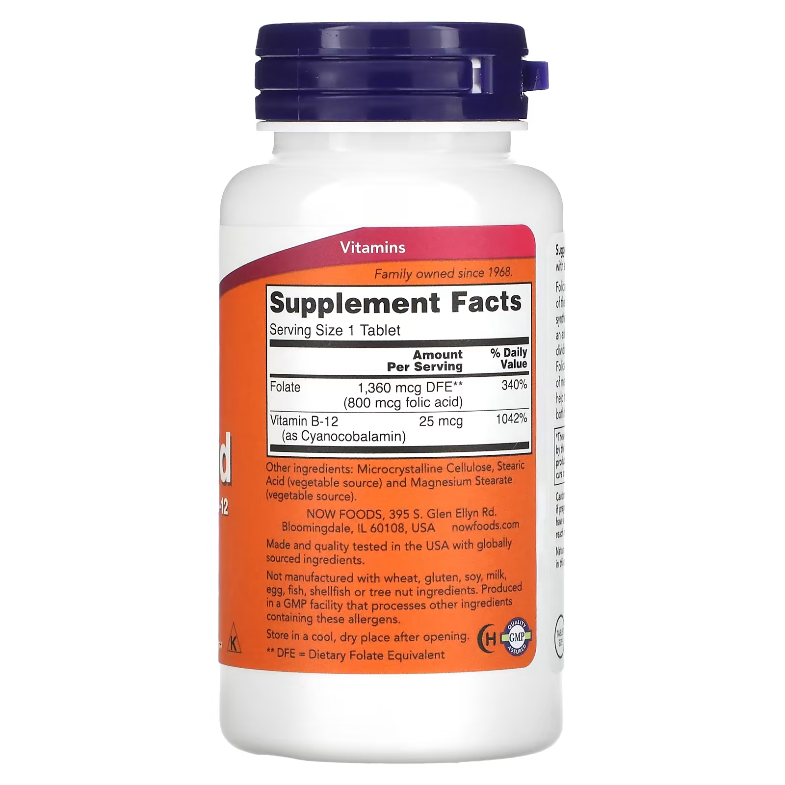 NOW Folic Acid with Vitamin B-12 800 mcg - 250 tabs - MyBilok