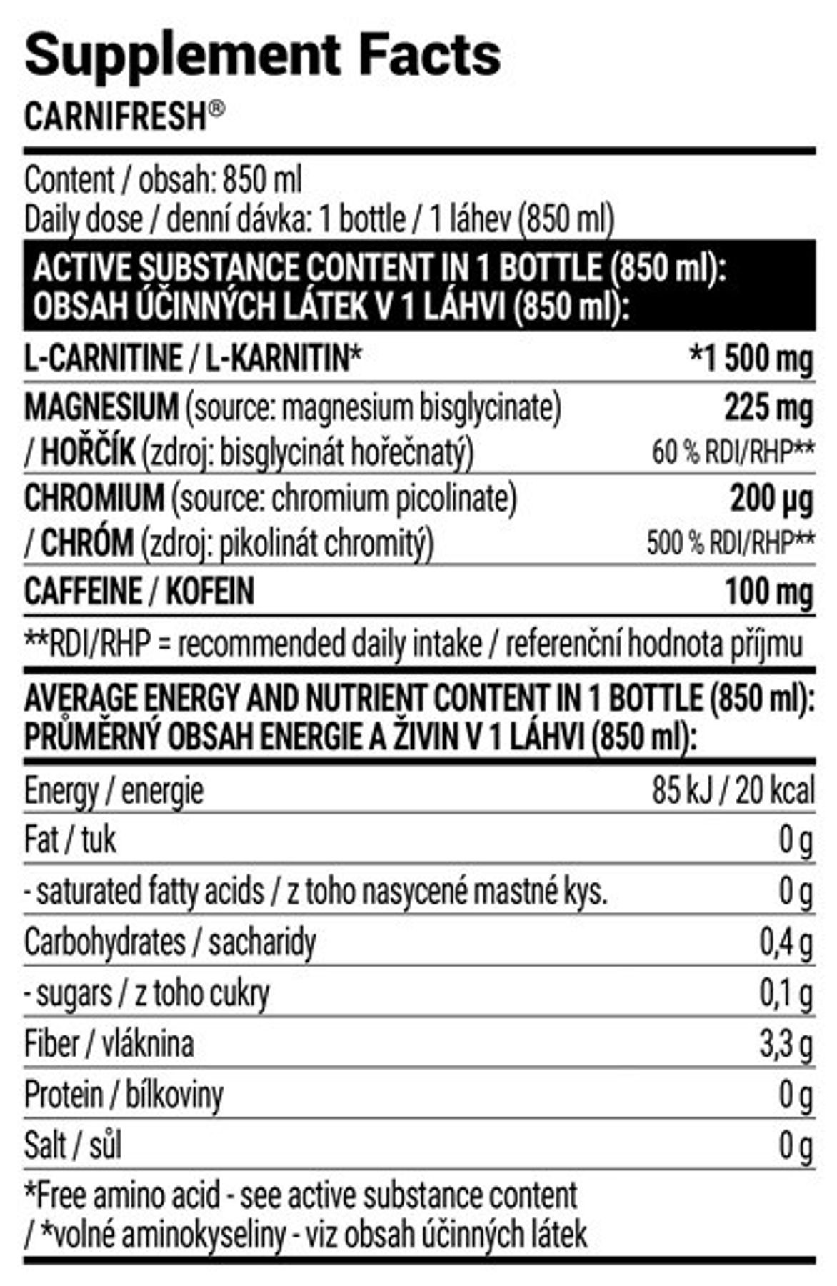 Carni Fresh Energy Drink for Weight Loss - 850 ml - MyBilok